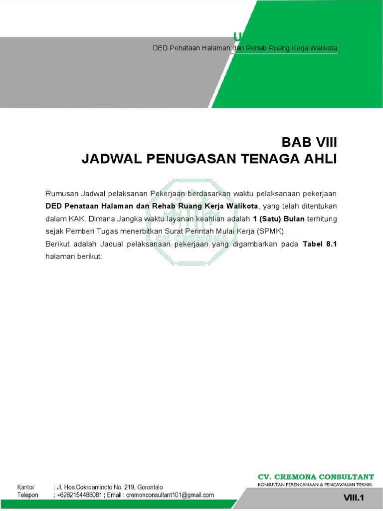 Cremona 08. Bab 8 - Jadwal Penugasan Tenaga Ahli | PDF