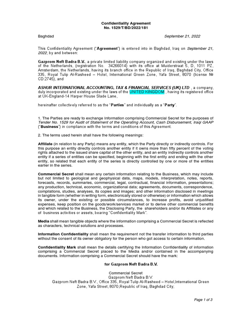 Confidentiality Agreement for Audit | PDF | Arbitration | Justice