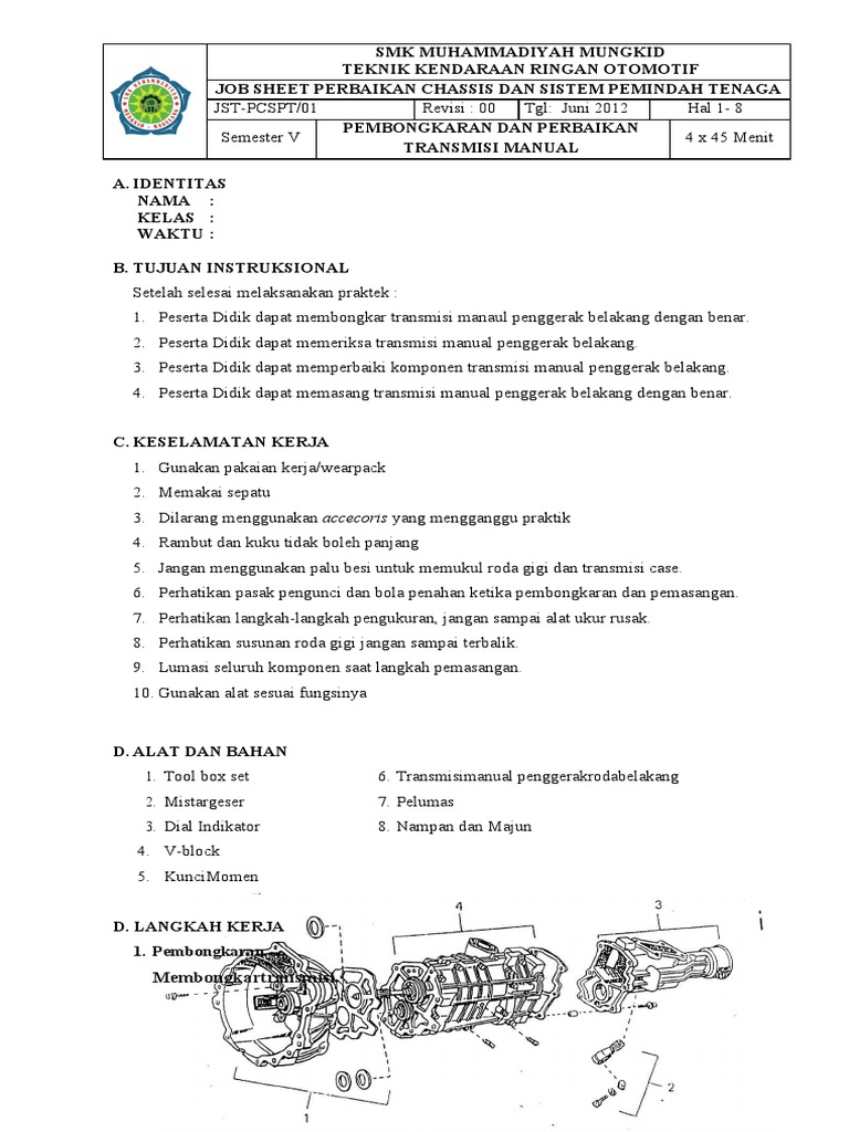 2 A. Transmisi Manual (Jobsheet) | PDF | Sains & Matematika