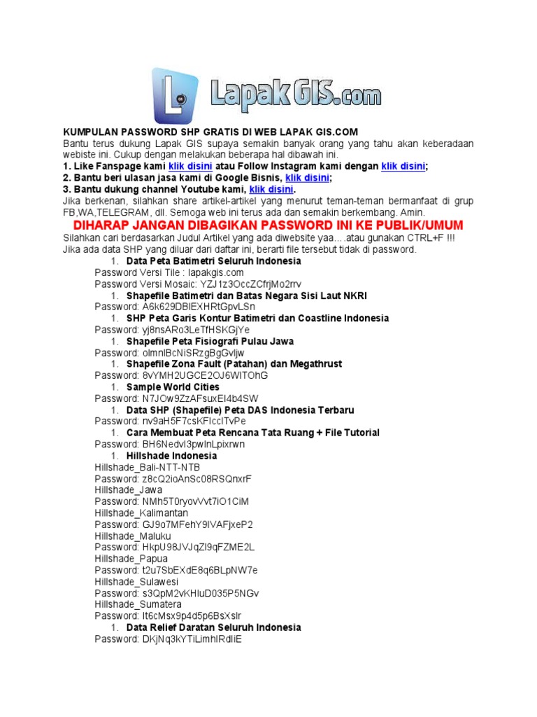 Kumpulan Password SHP Gratis | PDF