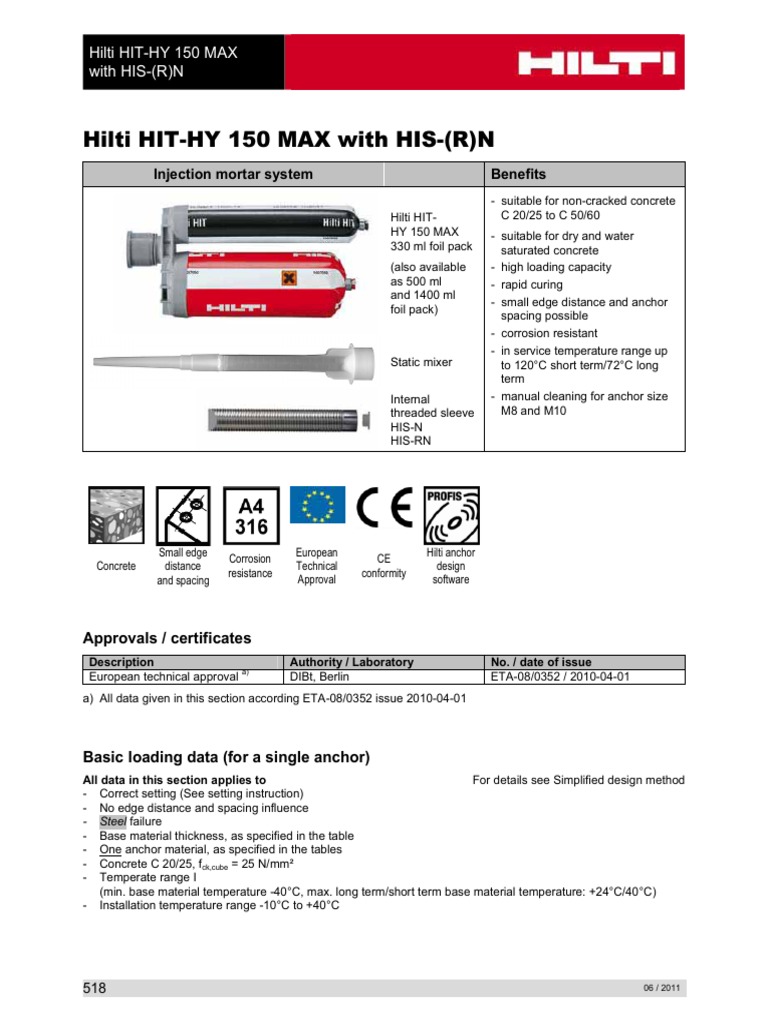Hilti HIT-HY 150 MAX With HIS - (R) N | PDF