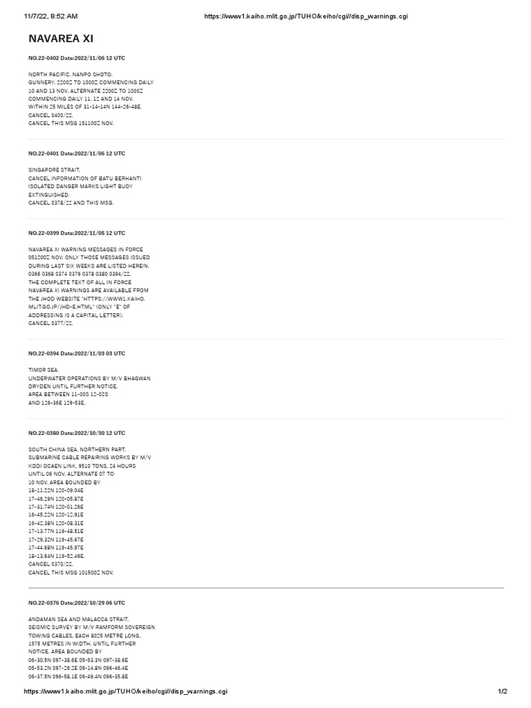 Navarea Warning Xi | PDF | Submarines | Watercraft