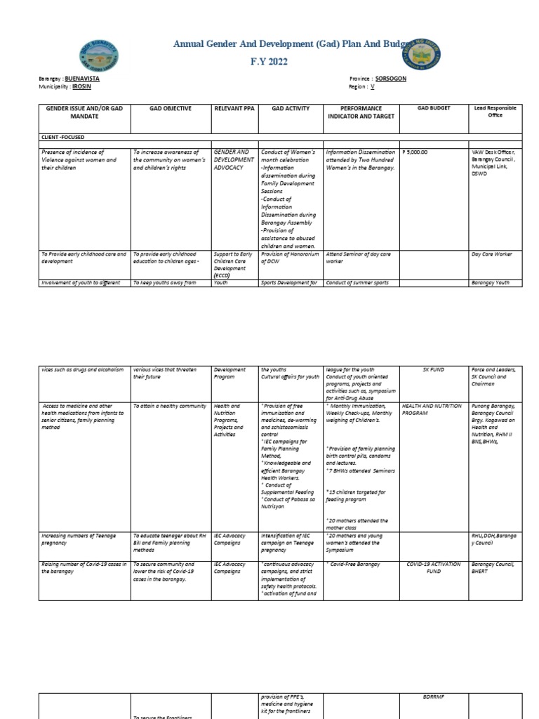 2022GAD | PDF | Family Planning | Gender And Development