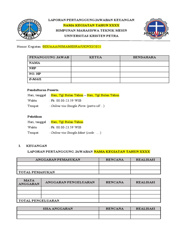Template LPJ Keuangan | PDF