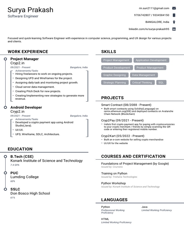 Surya's Resume | Download Free PDF | Android (Operating System) | Python (Programming Language)