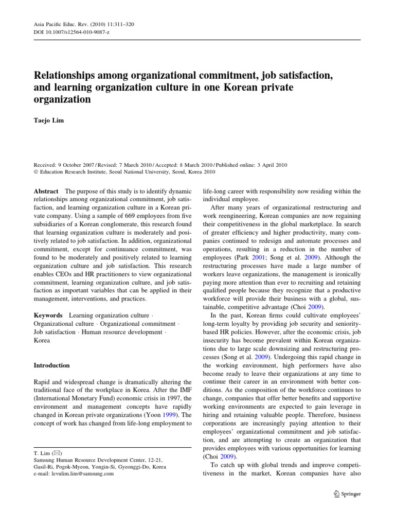Relationships Among Organizational Commitment, Job Satisfaction, and ...