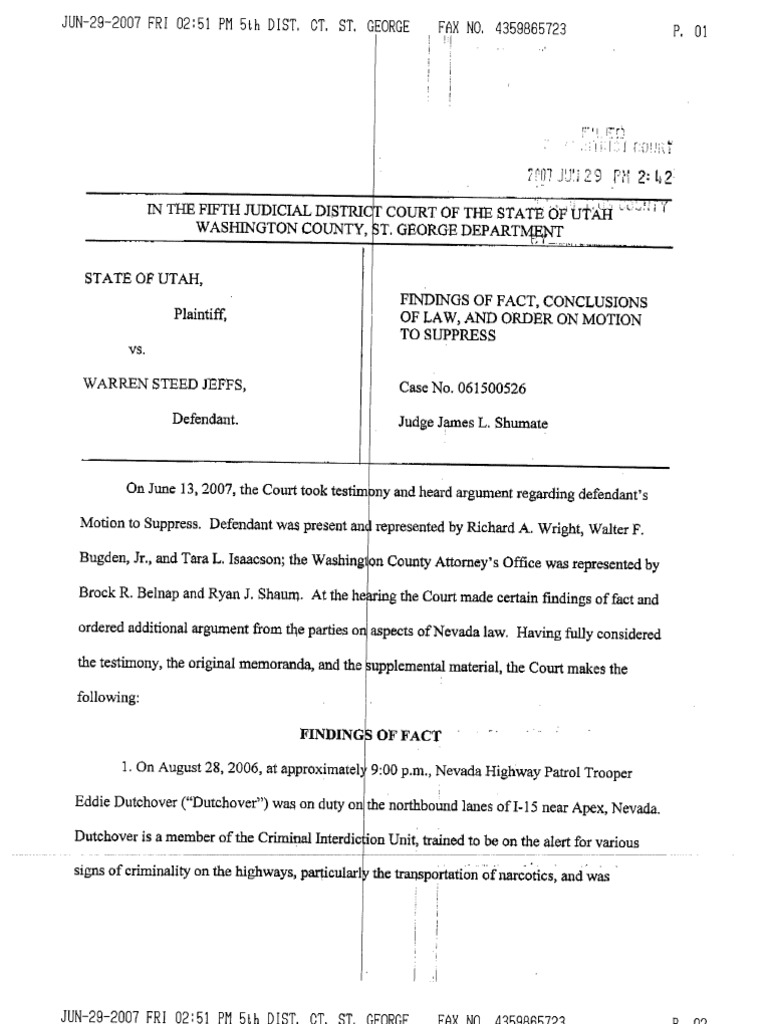 Judge Shumate's Finding of Fact and Conclusion of Law