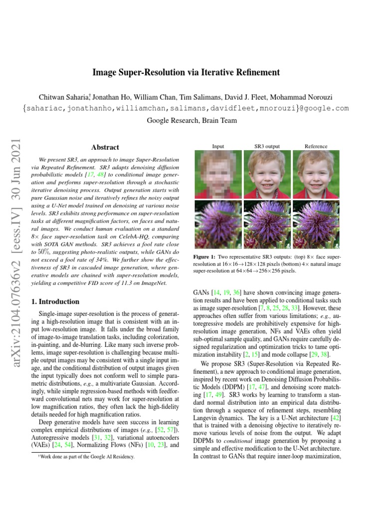 Image Super Resolution Via Iterative Refinement Pdf Image Resolution Statistical Inference