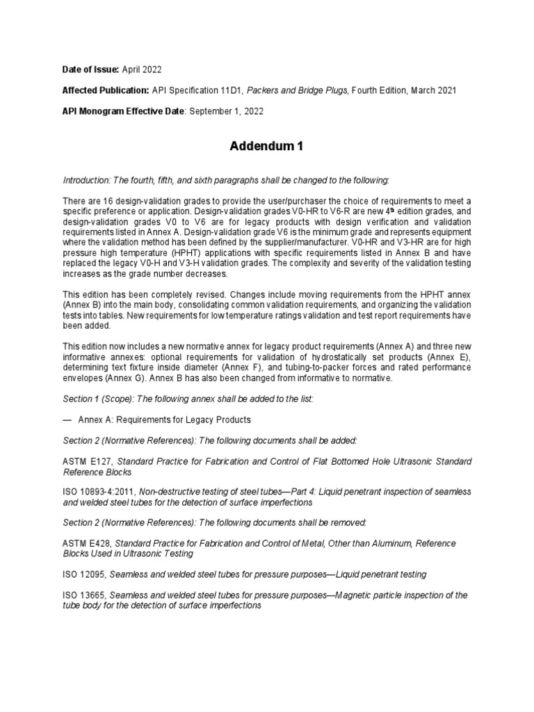 API 11D1 - 4th 2021 Addendum 1 | PDF | Visual Cortex | Verification And Validation