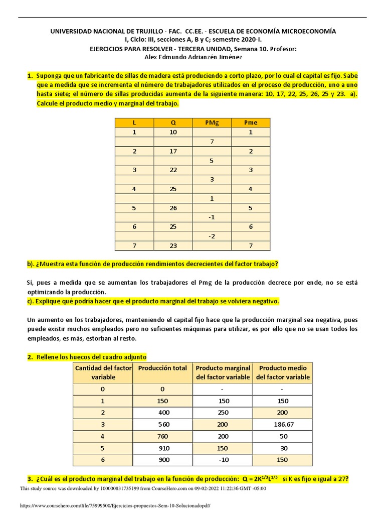 Ejercicios Propuestos Sem 10 Solucionado PDF | Descargar gratis PDF | Función de producción ...