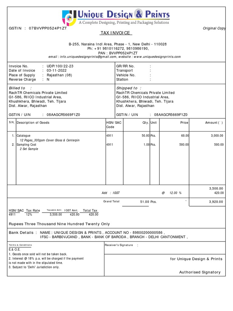 Tax Invoice for RachTR Chemicals | PDF | Government | Economies