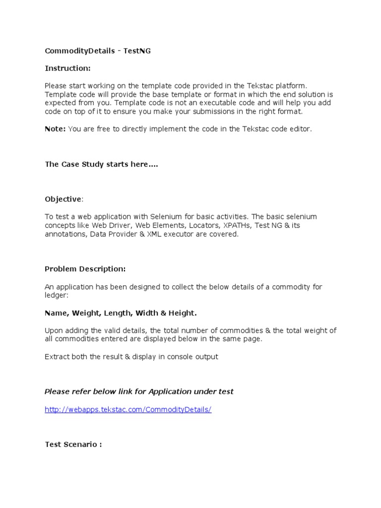 Commoditydetails Testng Instruction Please Refer Below Link For