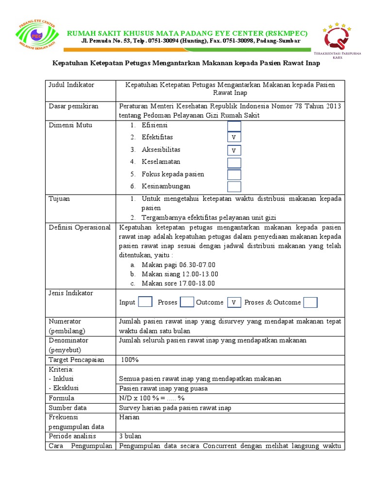 Profil Indikator Mutu Unit Gizi Agustus 2022 | PDF