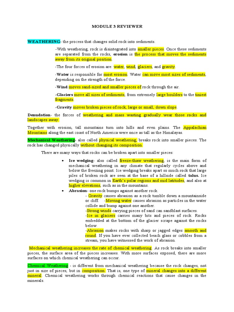 Geology Module 3 Reviewer | PDF | Weathering | Erosion