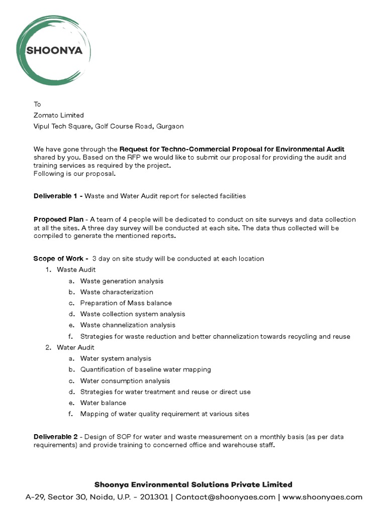 Proposal for Environmental Audit Services | PDF | Waste | Natural ...