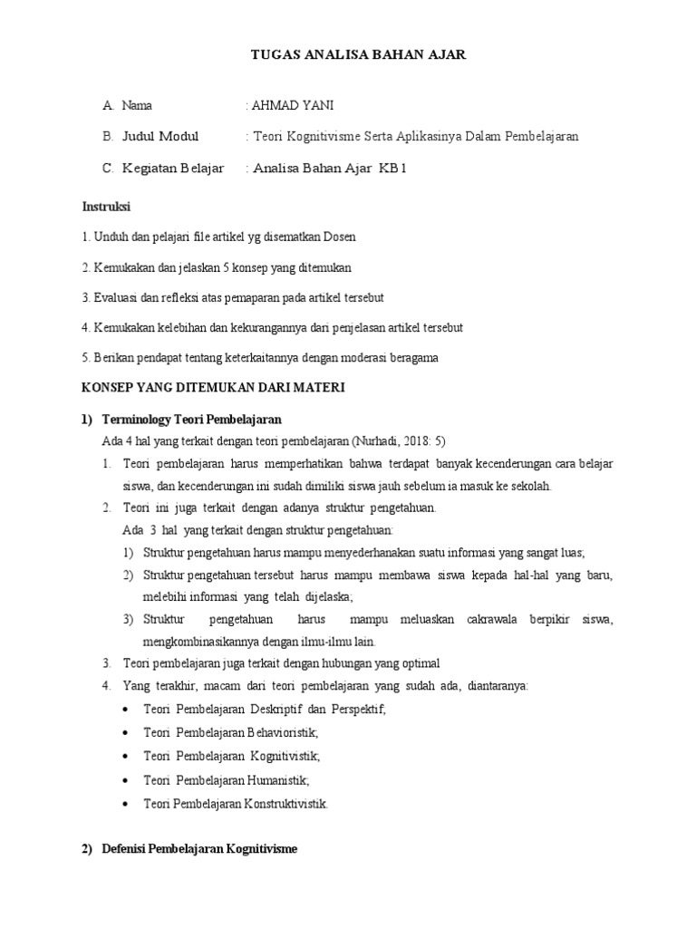 Tugas Analisa Bahan Ajar KB1 Modul2 | PDF