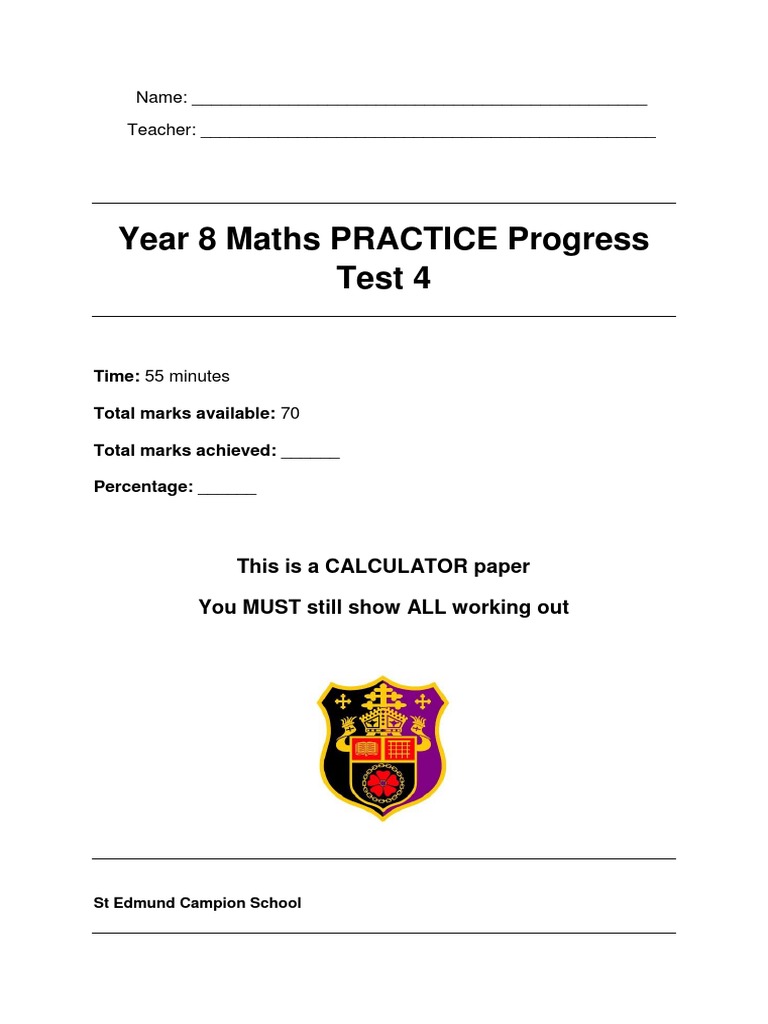 PRACTICE TEST Year 8 Maths Progress Test 4 | PDF | Significant Figures ...