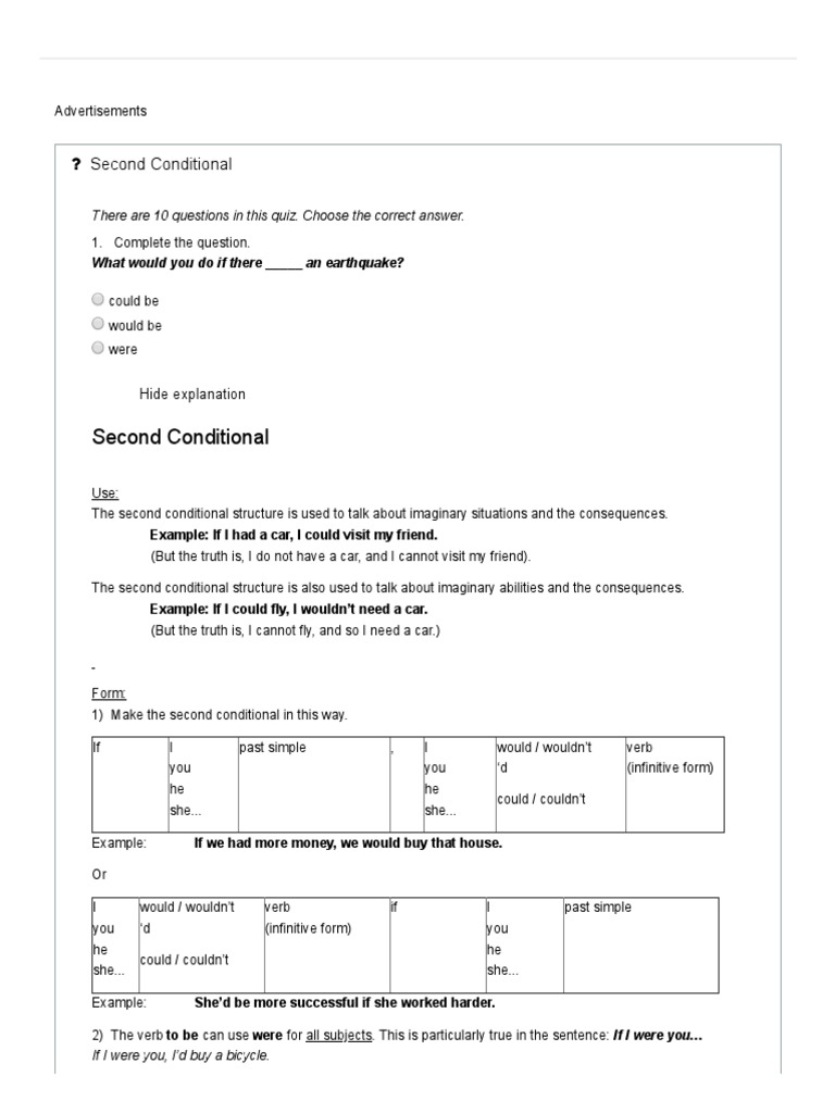 B1 Grammar - Second Conditional | PDF | Verb | Grammar