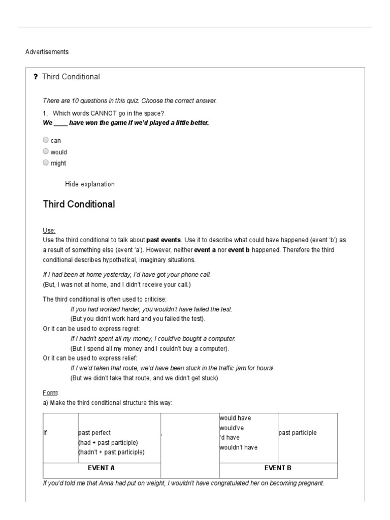 B1 Grammar - Third Conditional | PDF | Language Mechanics | Grammar