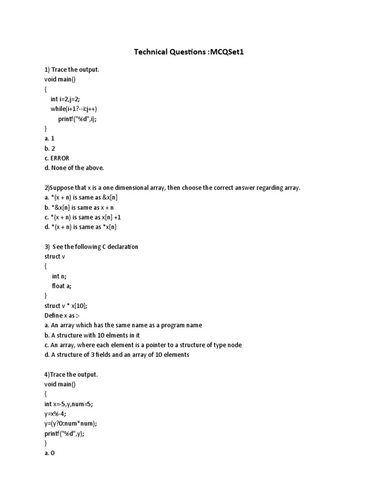 MCQ Set1 | PDF | Pointer (Computer Programming) | Sql