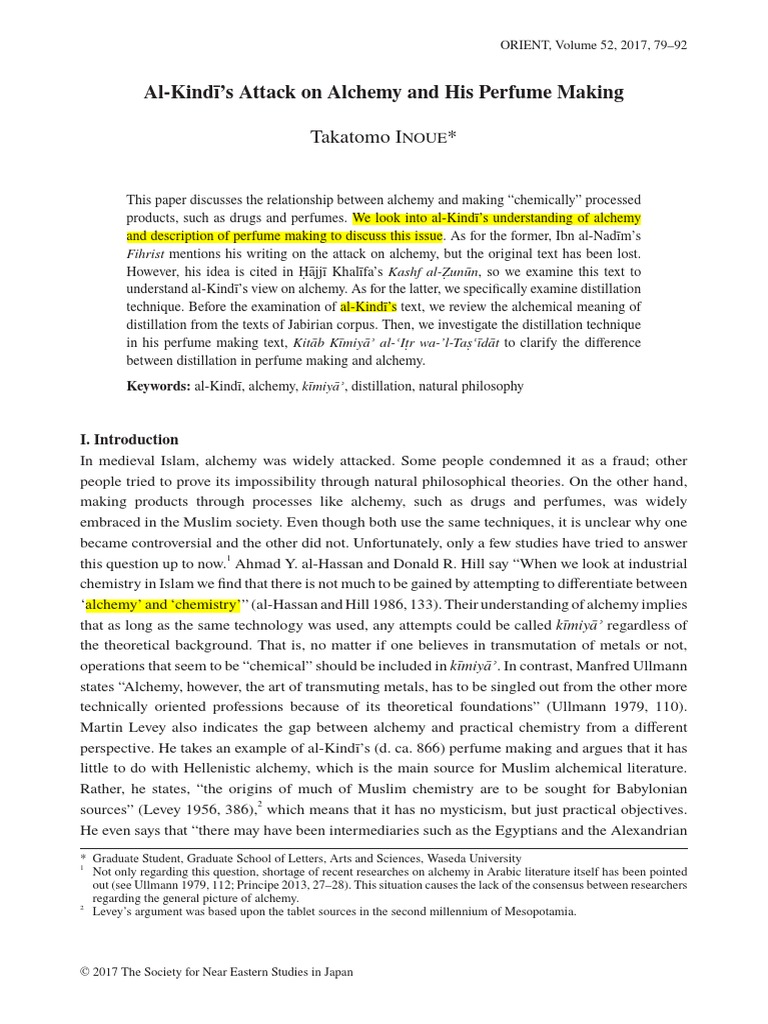 Al-Kindi - Alchemy and His Perfume | PDF | Alchemy | Distillation