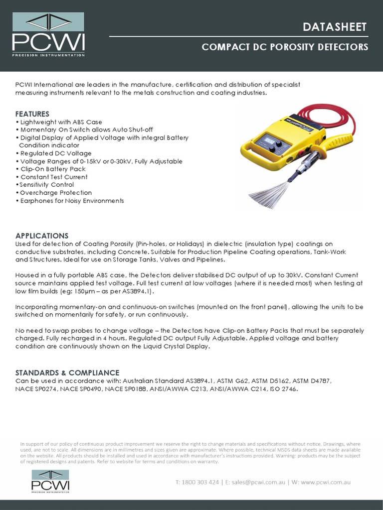 Compact DC Porosity Detectors Overview | PDF | Battery Charger | Voltage