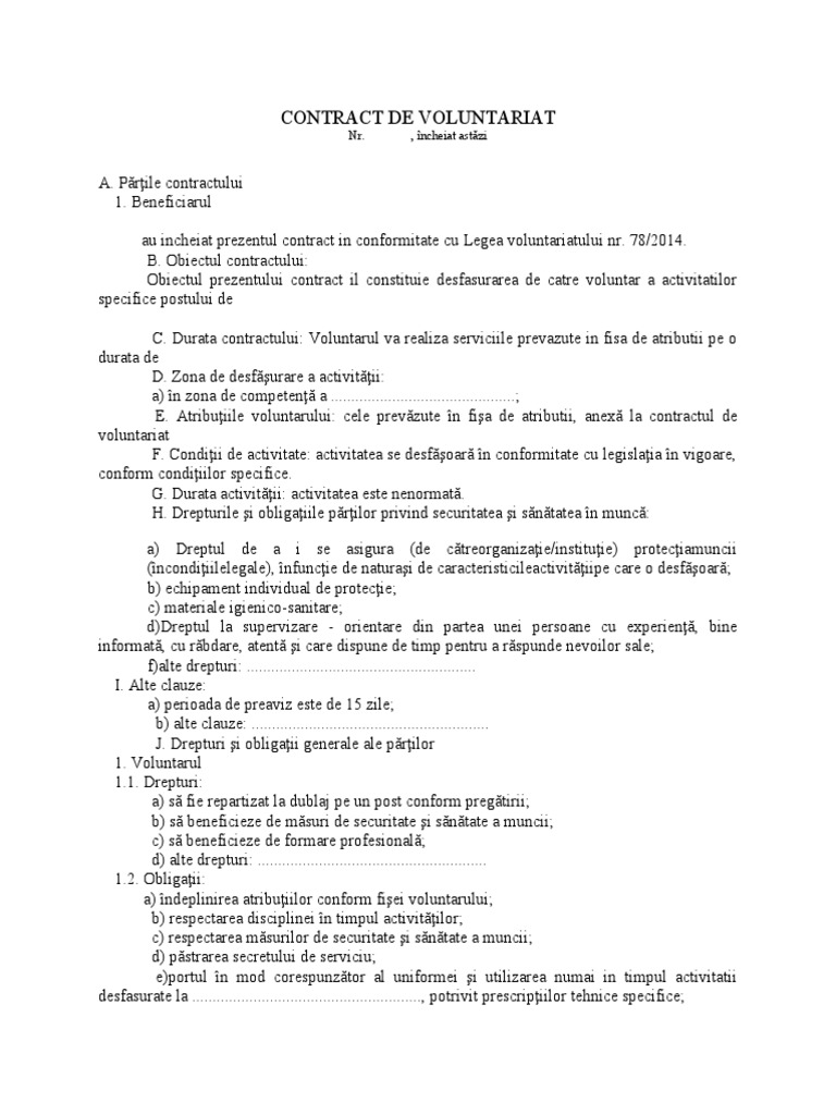 Contract de Voluntariat Model | PDF
