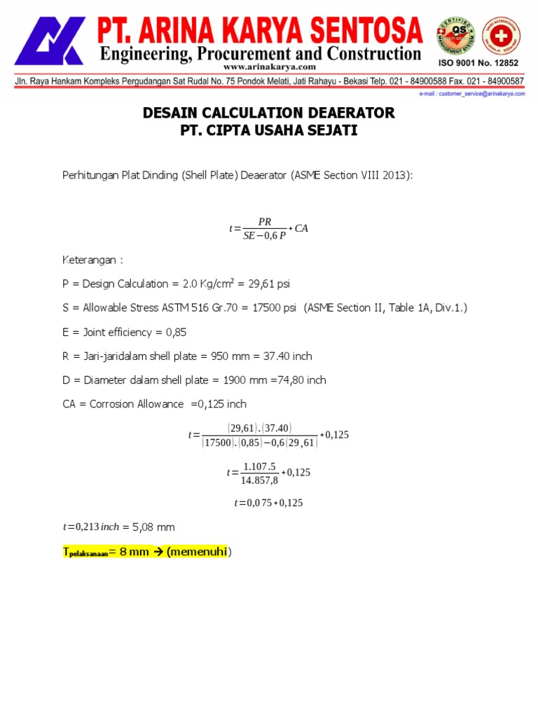 Cipta Usaha Sejati - Deaerator | PDF