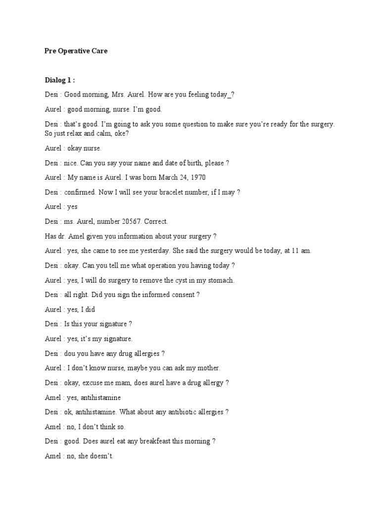 Dialog Pre Operative Care | PDF | Surgery