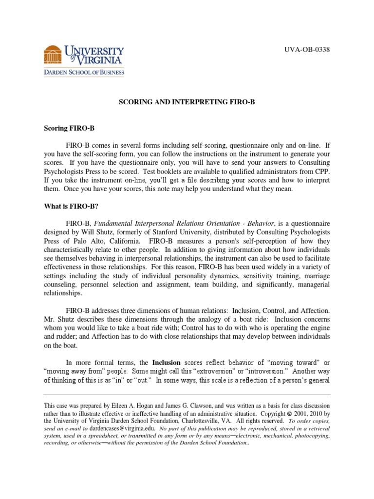 Firo-B Scoring Explanation | PDF | Extraversion And Introversion | Psychology