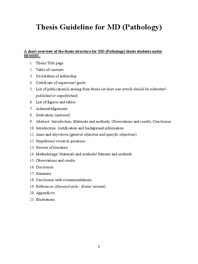MD Pathology Thesis Structure Guide | PDF | Thesis | Abstract (Summary)