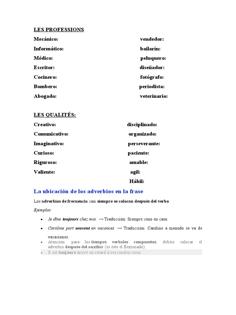 Les Professions | PDF