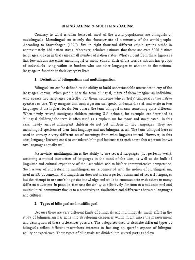 Definition and Types of Bilingualism and Multilingualism | PDF | Multilingualism | Linguistics