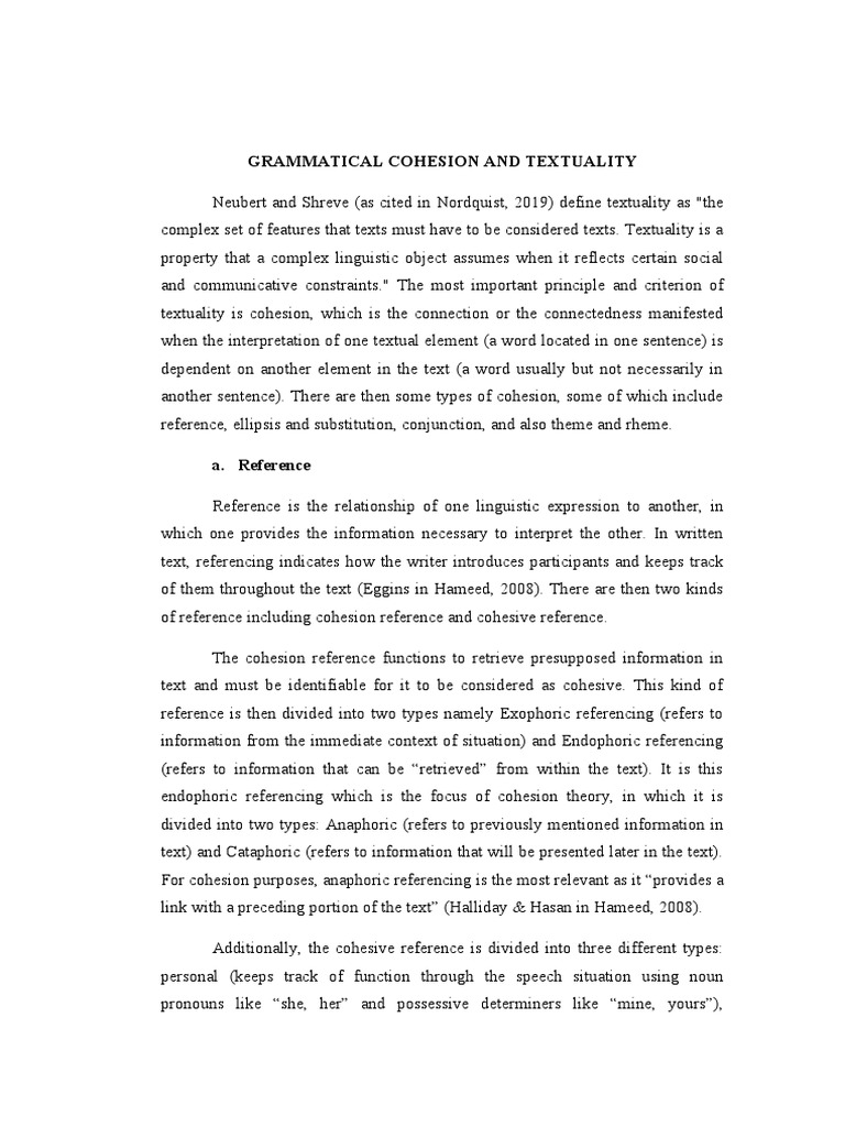 Grammatical Cohesion and Textuality | PDF | Noun | Interpretation (Philosophy)