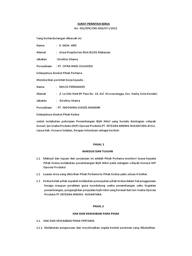 Surat Perintah Kerja | PDF