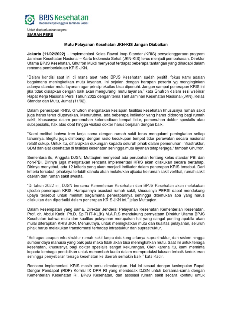 Mutu Layanan JKN-KIS Ditingkatkan | PDF