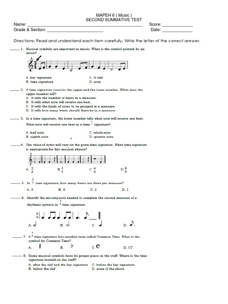 2nd Summative Test in MAPEH 6 Music | PDF