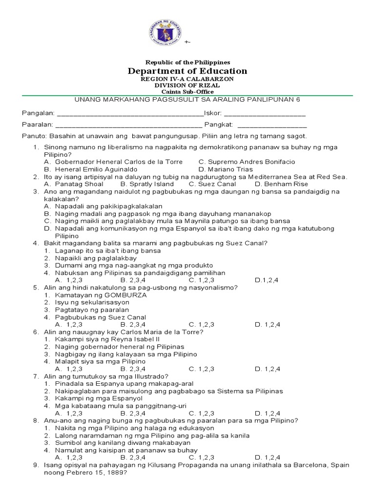 Matatag Curriculum Grade 6 Araling Panlipunan Reviewer