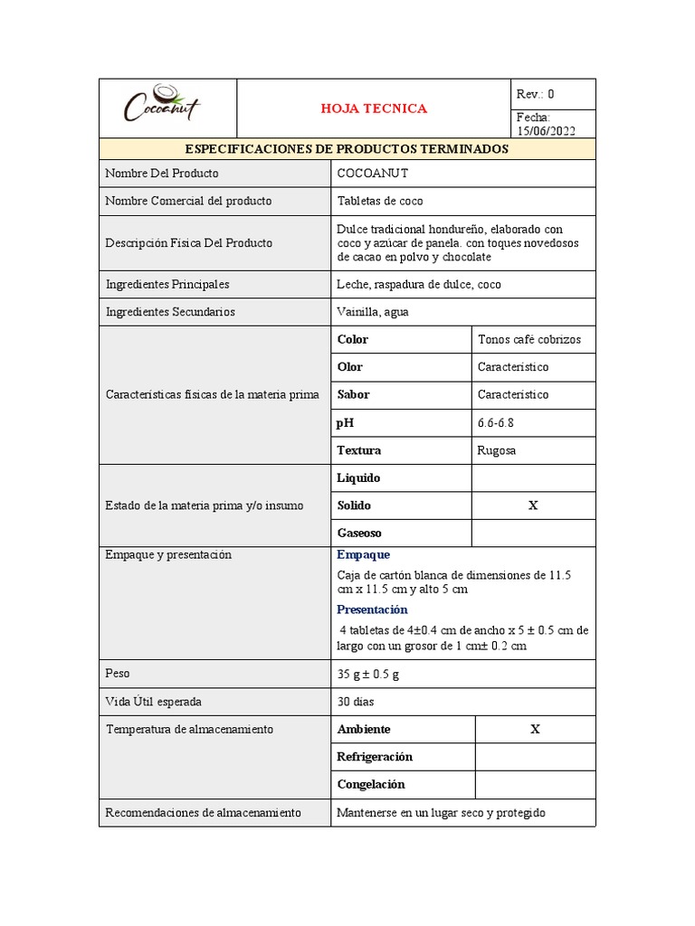 Especificaciones de Producto Terminado | PDF | Comida y bebida | Alimentos