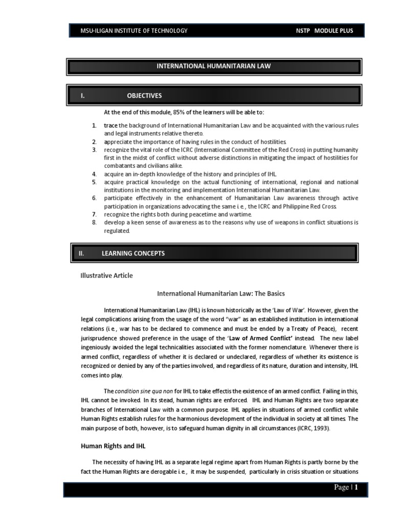 Module 6 International Humanitarian Law | PDF | International Humanitarian Law | Geneva Conventions