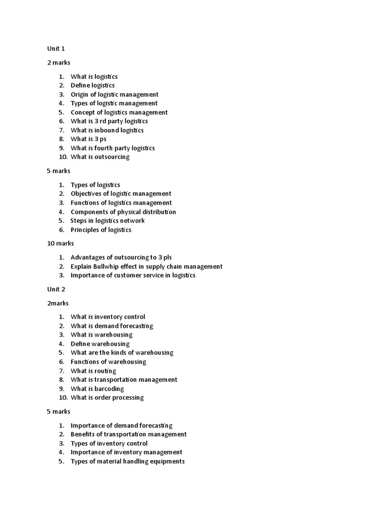 Logistics QUESTIONS | PDF | Logistics | Supply Chain Management