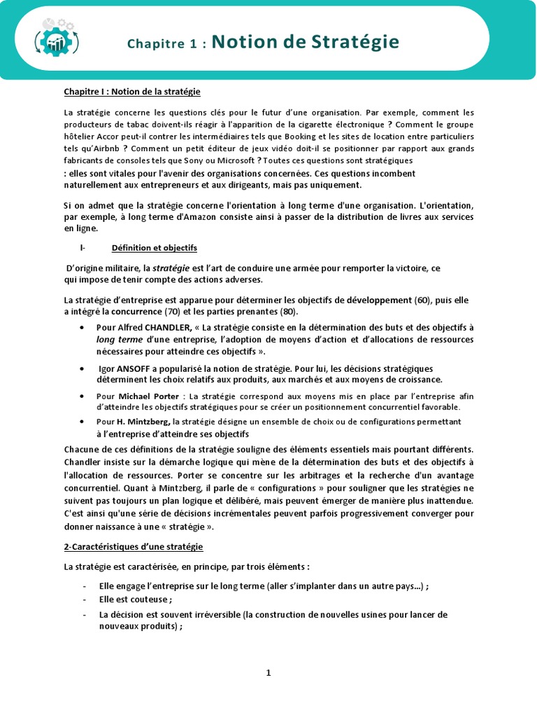 Chapitre 1 Notion de La Stratégie | PDF | Gestion stratégique ...
