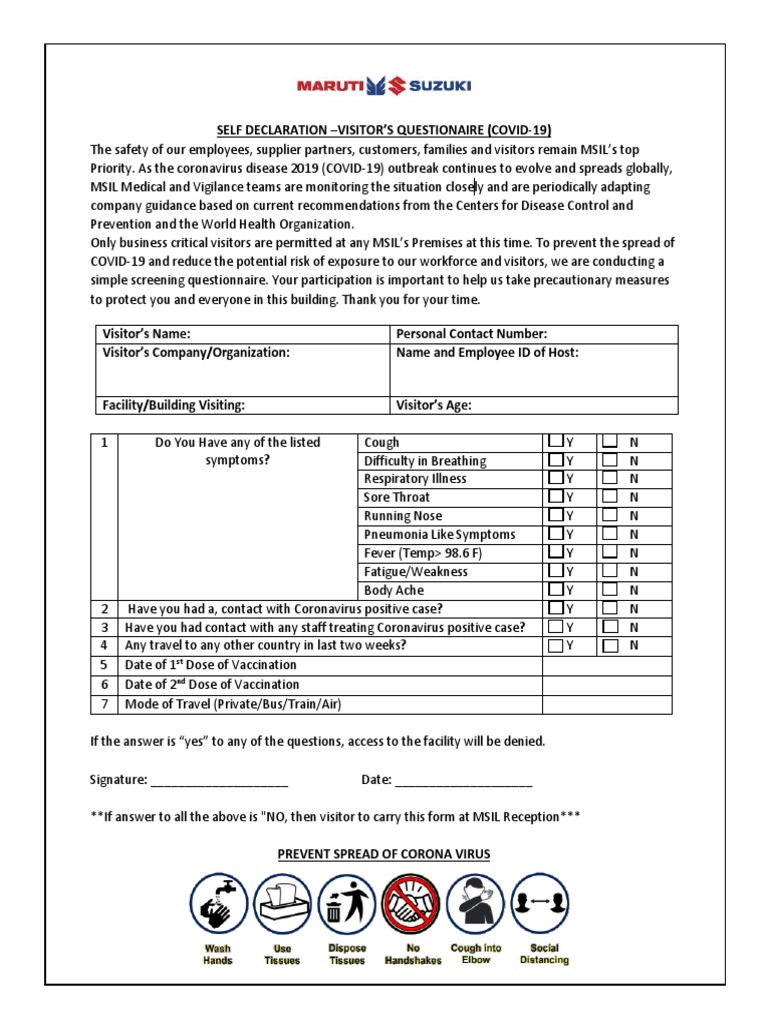 Visitor's Declaration Form | PDF | Medical Specialties | Health Policy