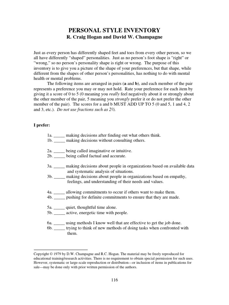 Personal Style Inventory | Decision Making | Inventory