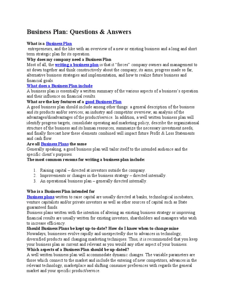 Business Plan Question and Answer | PDF | Business | Strategic Management
