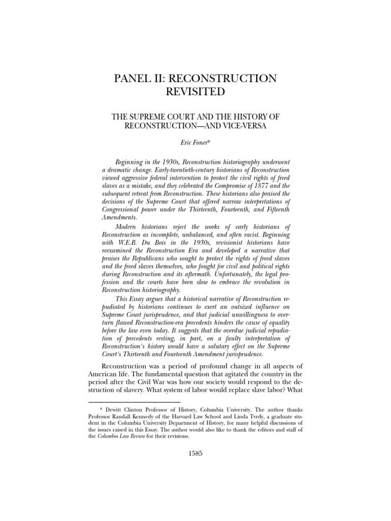 Panel Ii: Reconstruction Revisited: The Supreme Court and The History ...