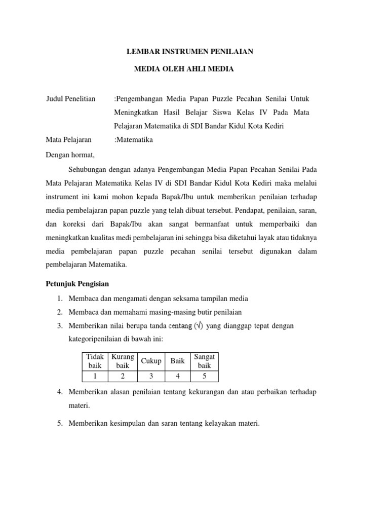 Lembar Instrumen Penilaian Media | PDF Lembar Instrumen Penilaian Media | PDF