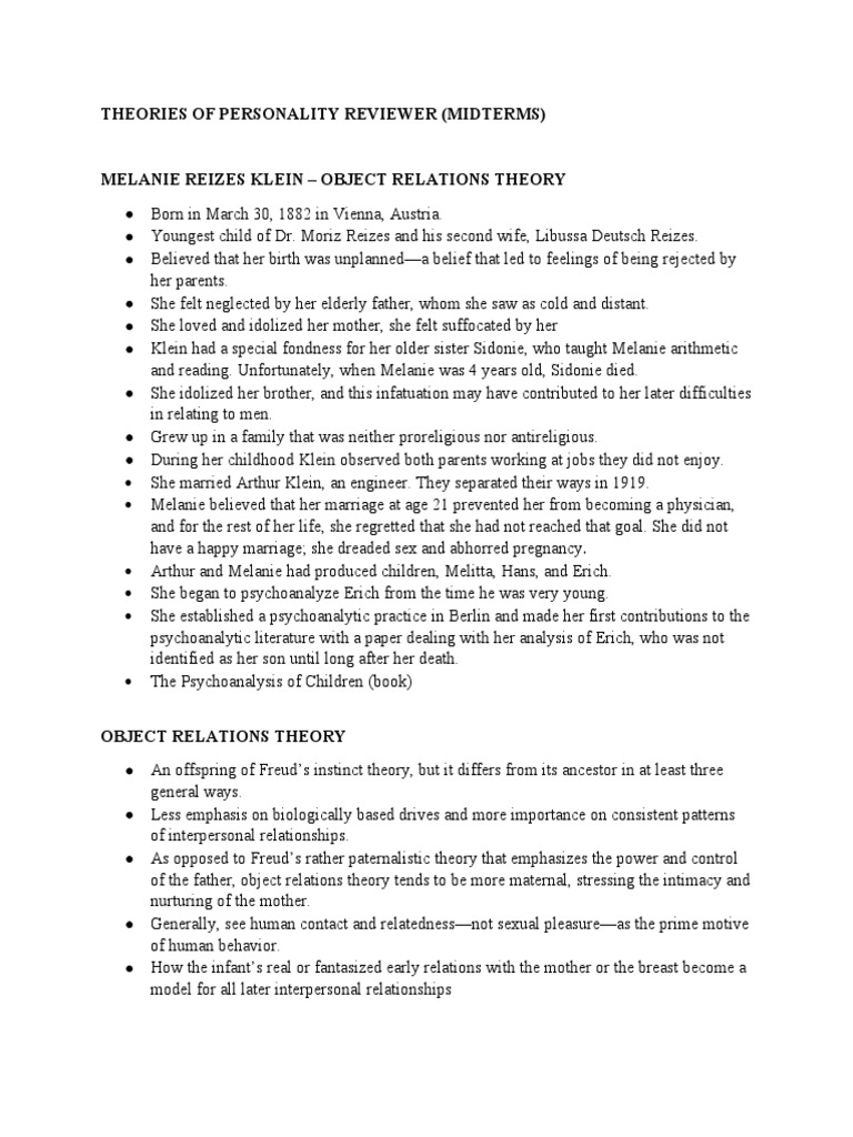 Melanie Klein | PDF | Id | Object Relations Theory