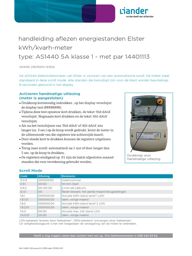 Meters Handleiding Elektriciteit ELSTER AS1440 14401113 GZ | PDF