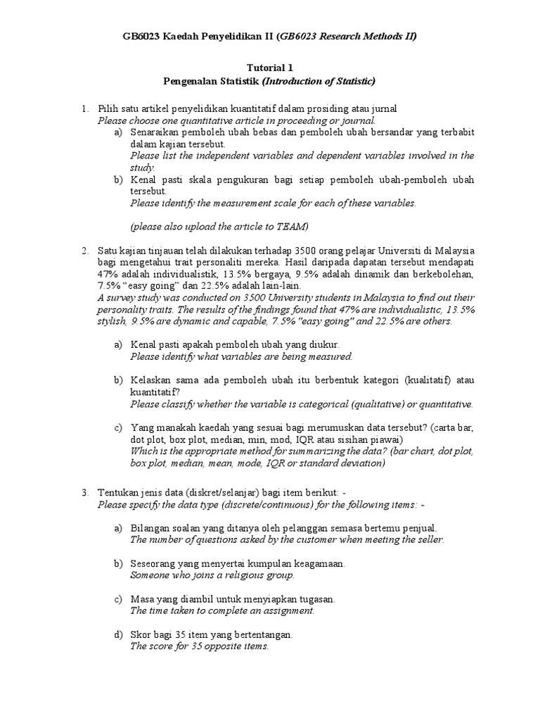Tutorial 1 Introduction To Statistic Pdf 8660
